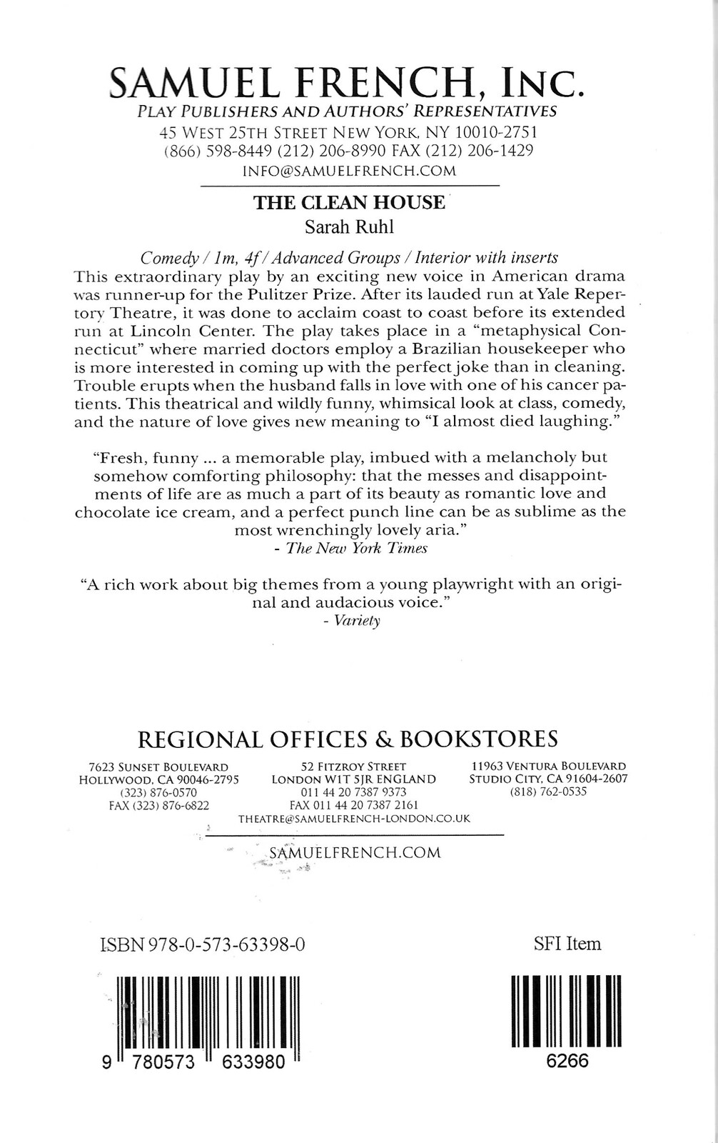 The Clean House -Ruhl, Sarah Performing Arts Book - Samuel French, Inc.